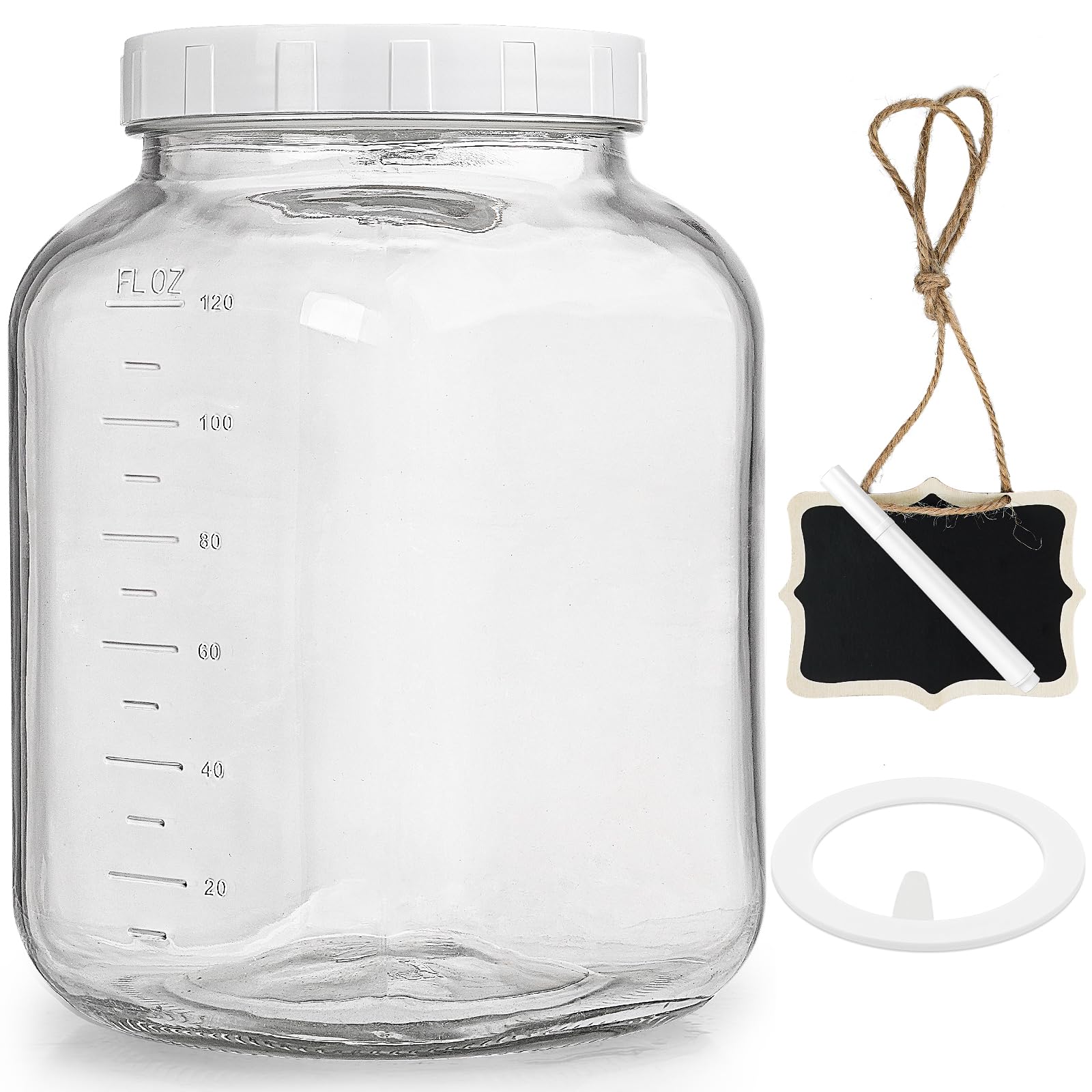 1 Gallon Wide Mouth Glass Jar with Screw Lid, Scale Mark(ExtraTag and ...
