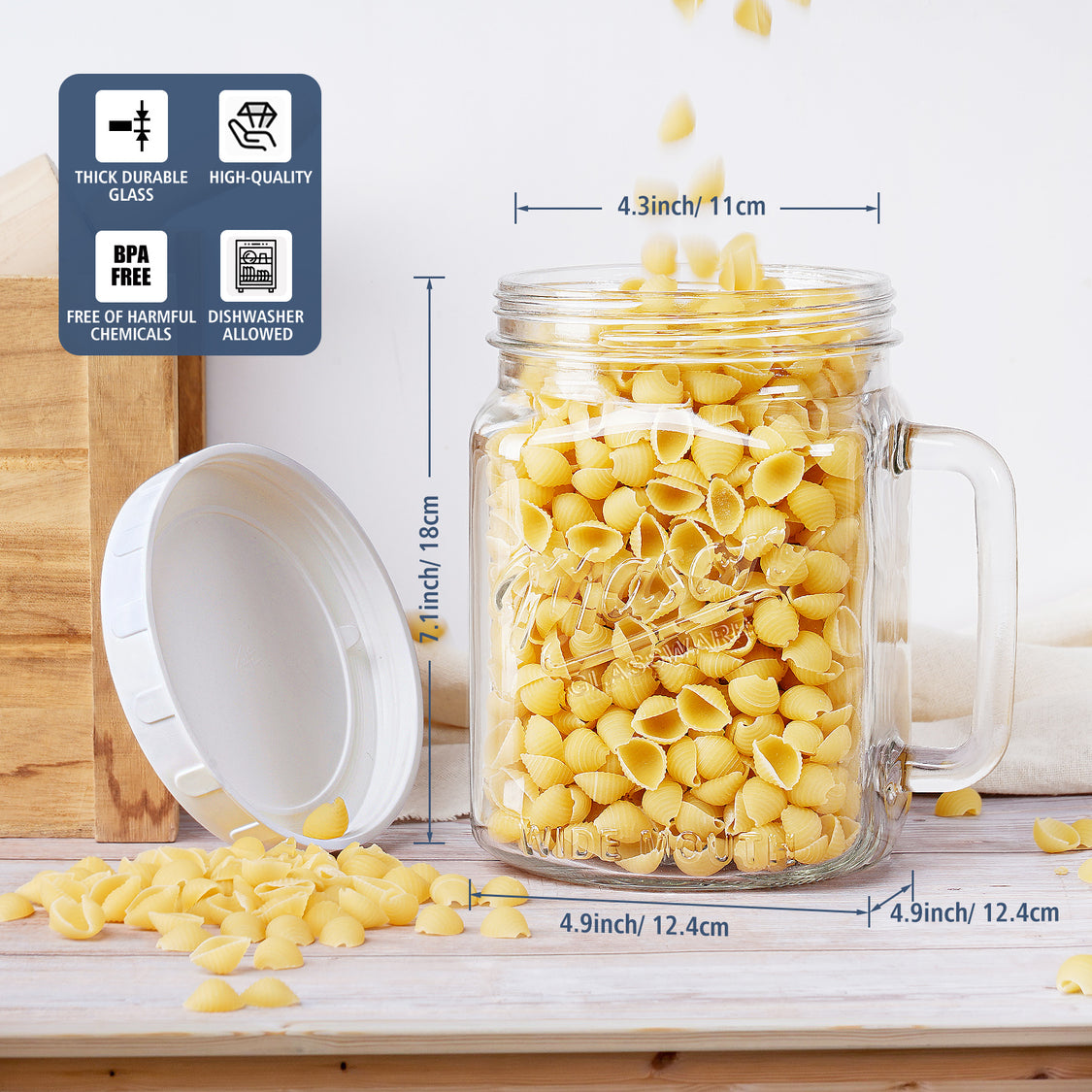 2 Pcs 74 Oz Super Large Mason Jars With Glass Handle & Screw Lid – Syntic